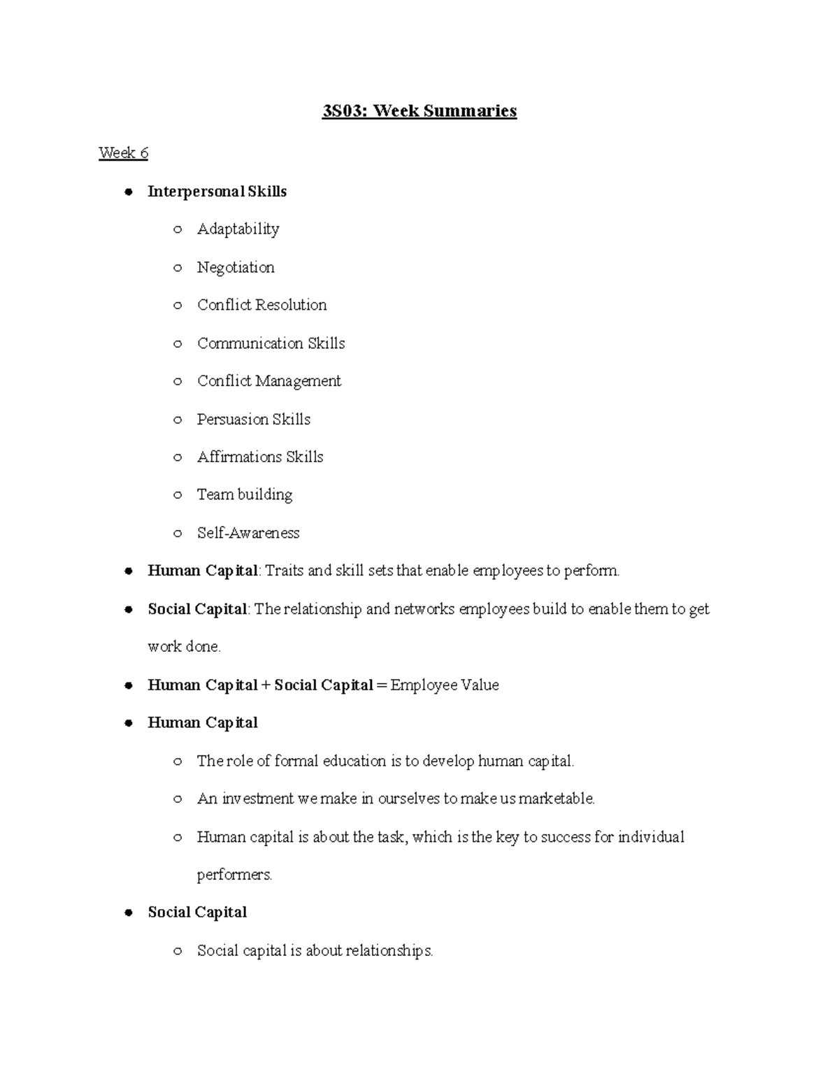3S03 Notes - 3S03: Week Summaries Week 6 Interpersonal Skills ...