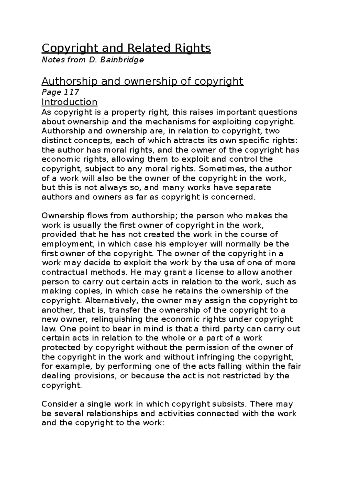 Authorship and Ownership notes - Copyright and Related Rights Notes ...