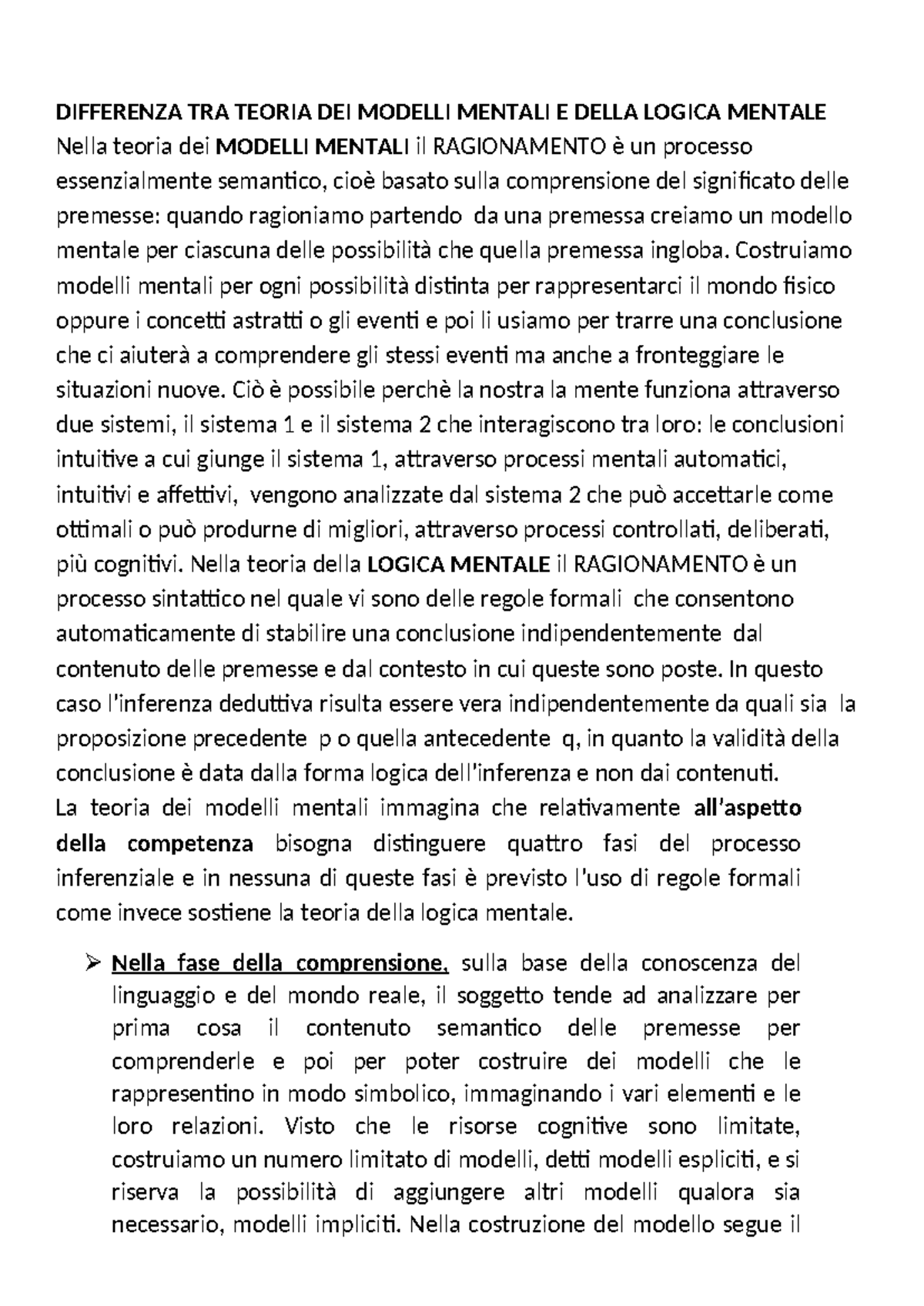 Differenza TRA Teoria DEI Modelli Mentali E Della Logica Mentale - DIFFERENZA TRA TEORIA DEI ...
