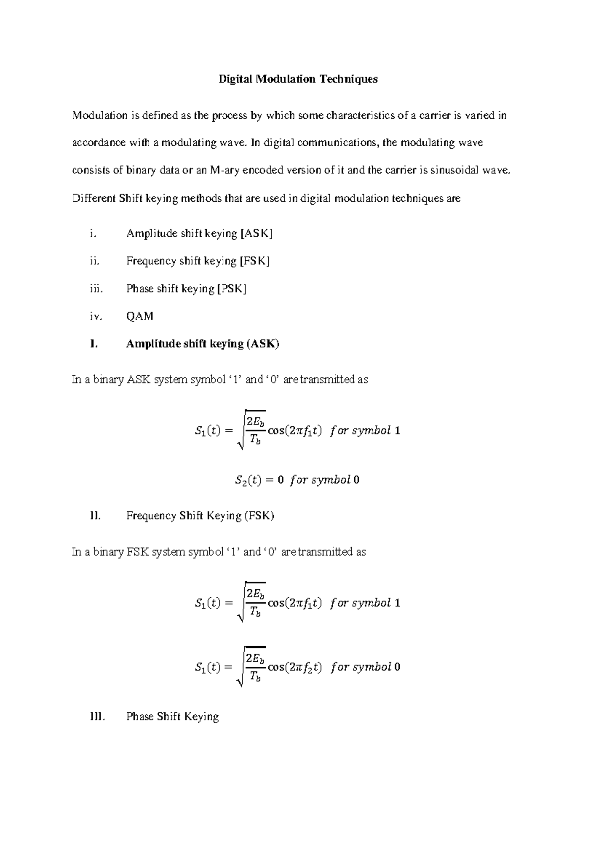 Digital Modulation Techniques - Digital Modulation Techniques Modulation is defined as the ...