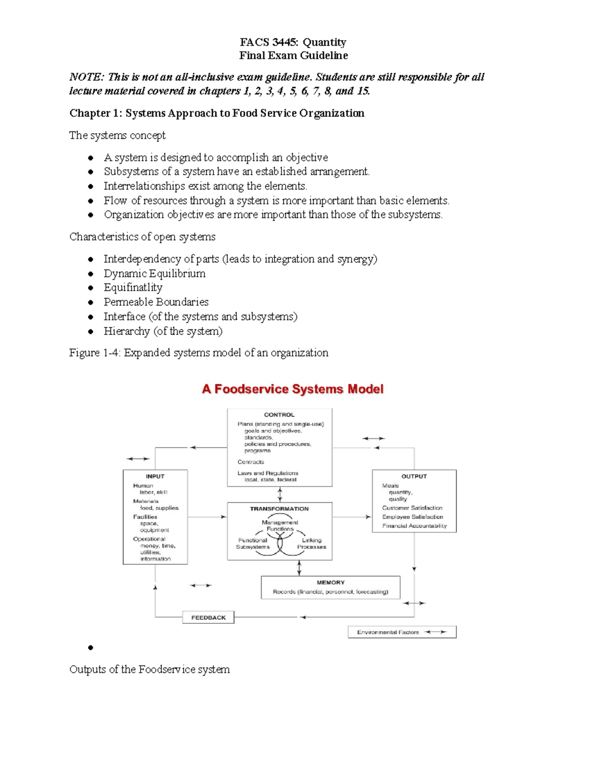 FACS Final Exam Guide - Final Exam Guideline NOTE: This is not an all ...