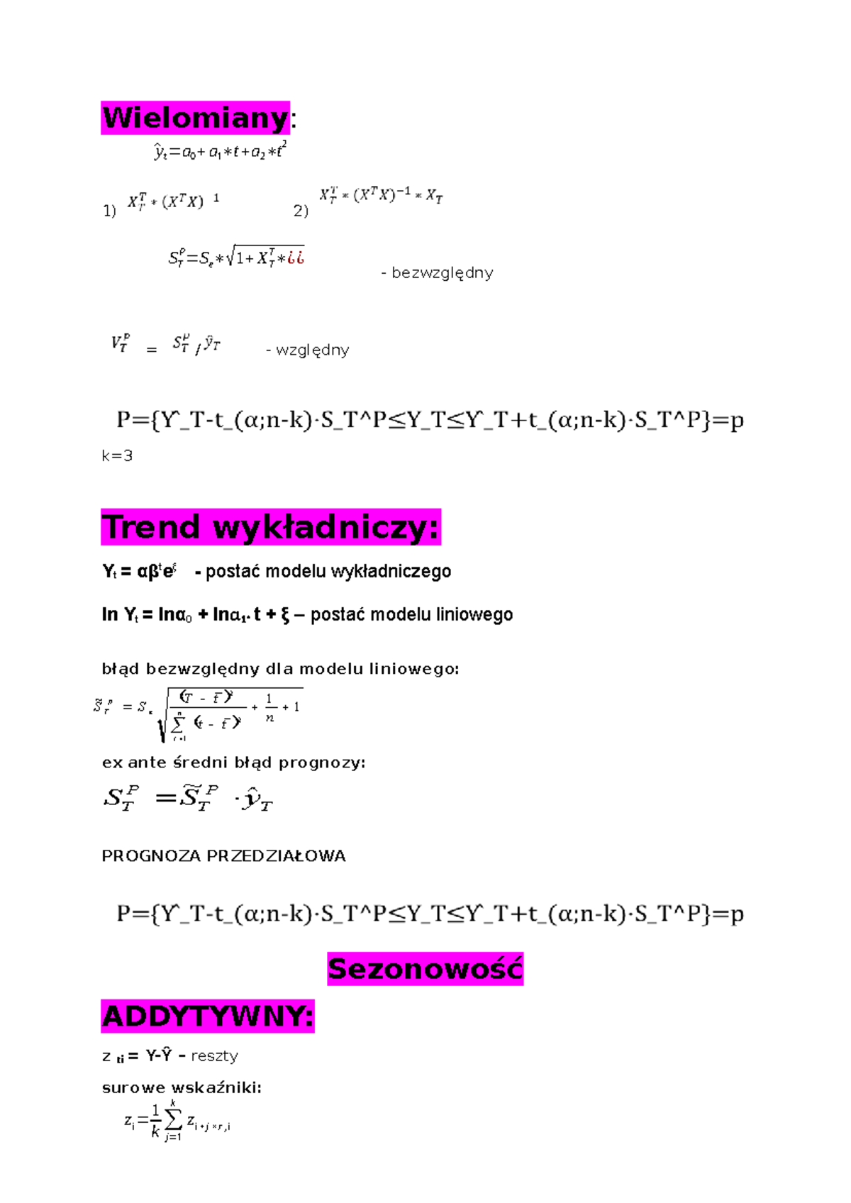 Wzory-IIx - Wielomiany: bezwzględny = / - względny k= Trend wykładniczy ...