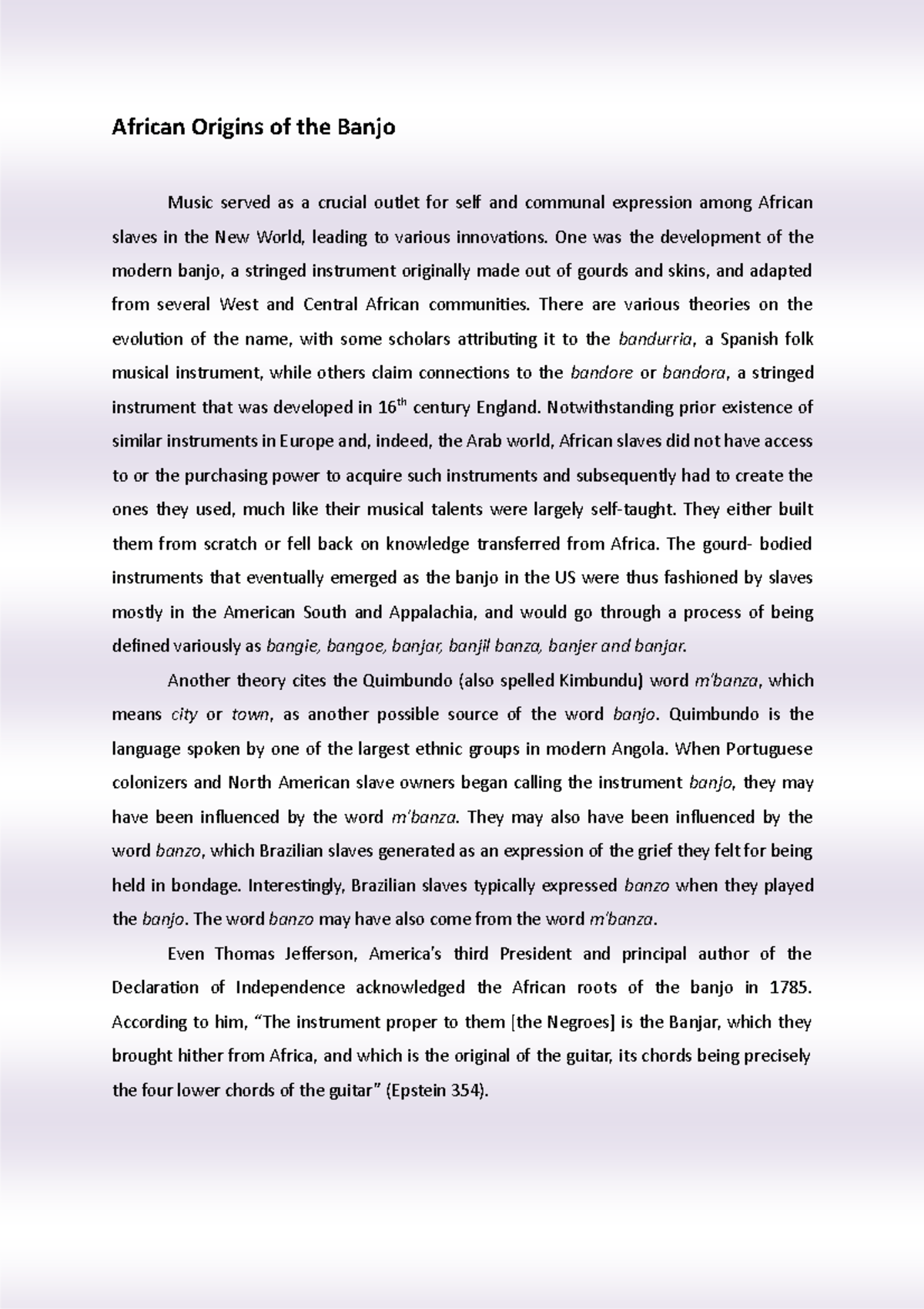 African Origins of the Banjo - One was the development of the modern ...