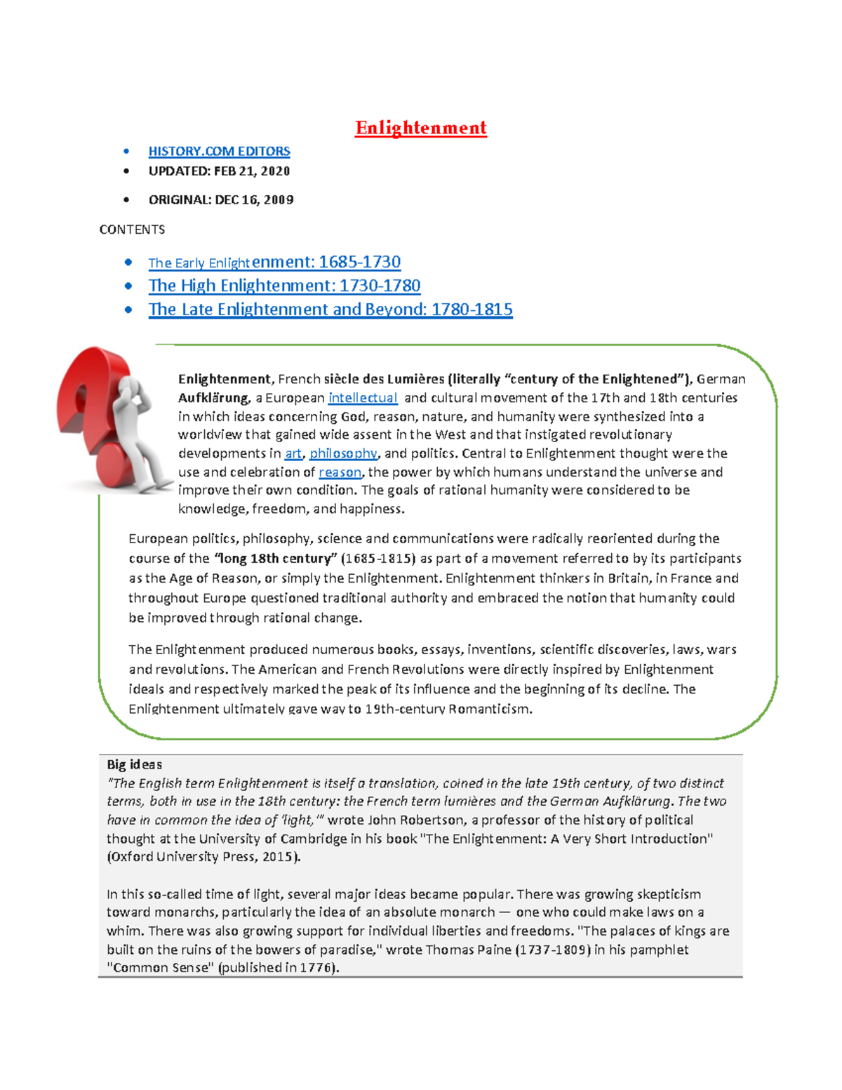 Enlightenment extensive notes - Enlightenment HISTORY EDITORS UPDATED ...