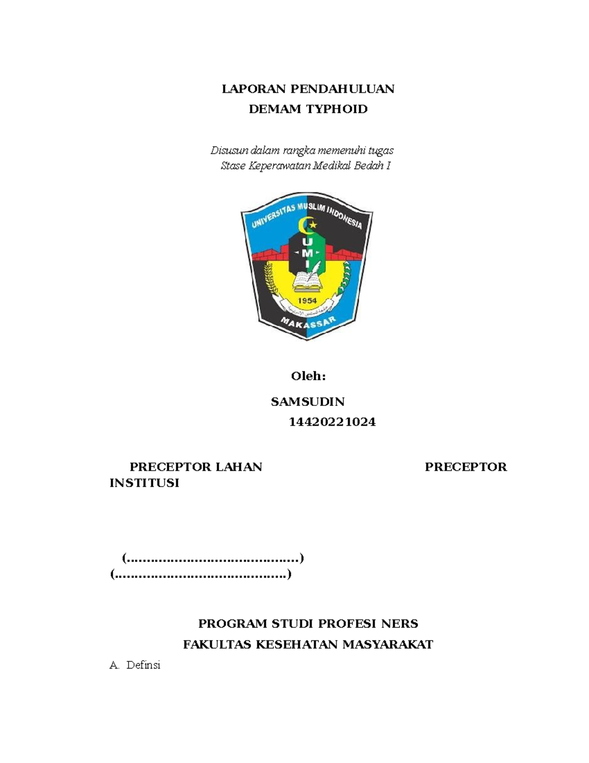 LP Typoid Samsudin (Auto Recovered) - LAPORAN PENDAHULUAN DEMAM TYPHOID ...