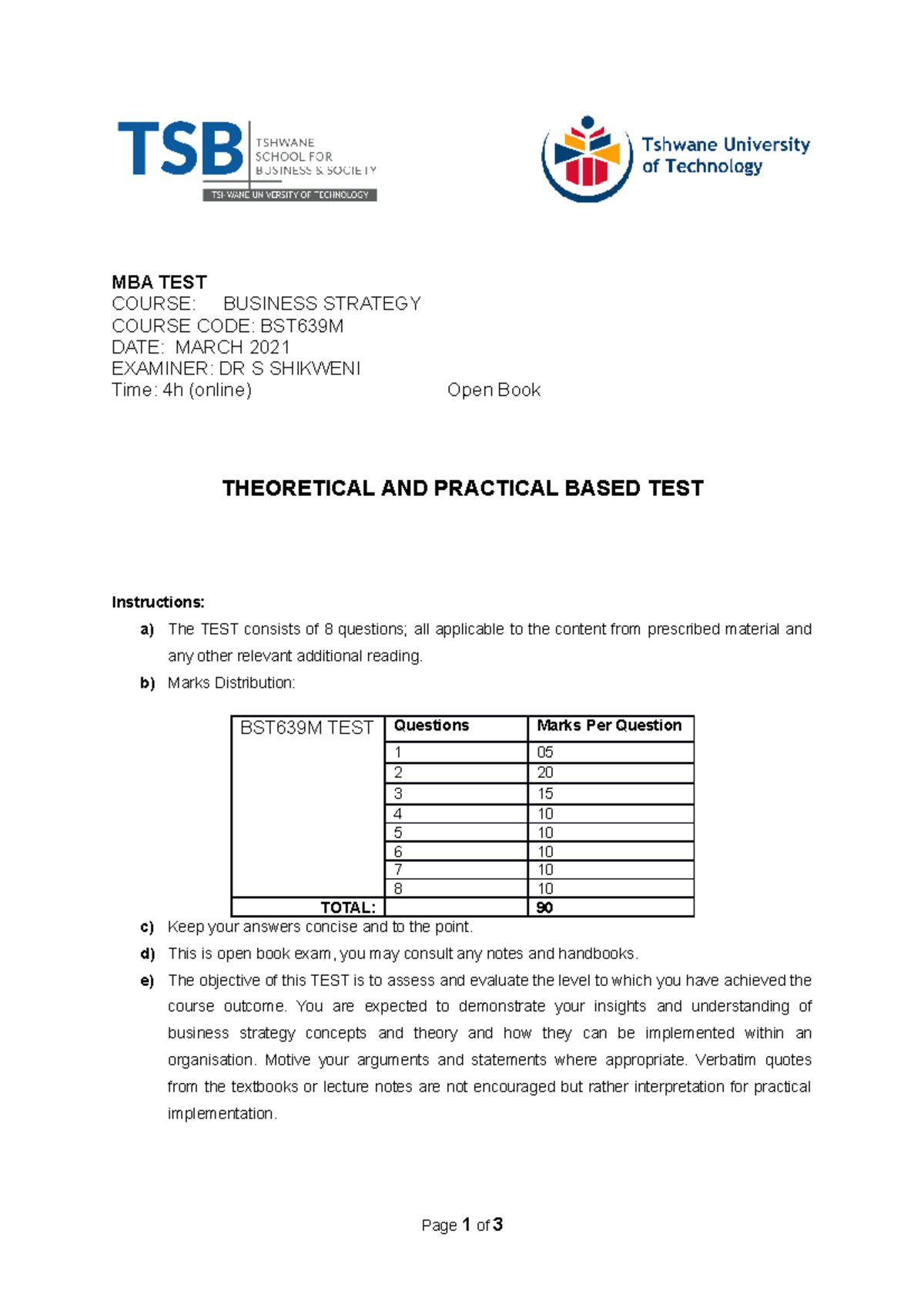 Business Strategy Practice Test May 2021 - MBA TEST COURSE: BUSINESS ...