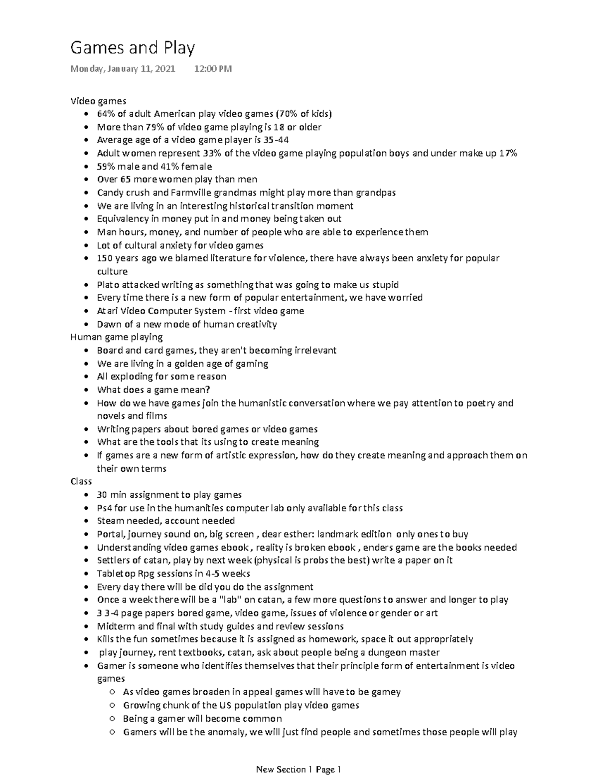 IHUM 280 - Prof: Michael Call - Video games - 64% of adult American ...