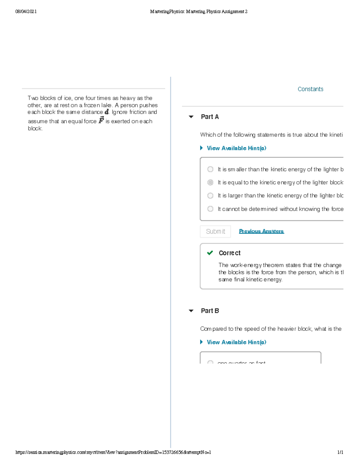Physics Mastering Assignment Number 1 Physics Lab - 08/04/2021 MasteringPhysics: Mastering ...