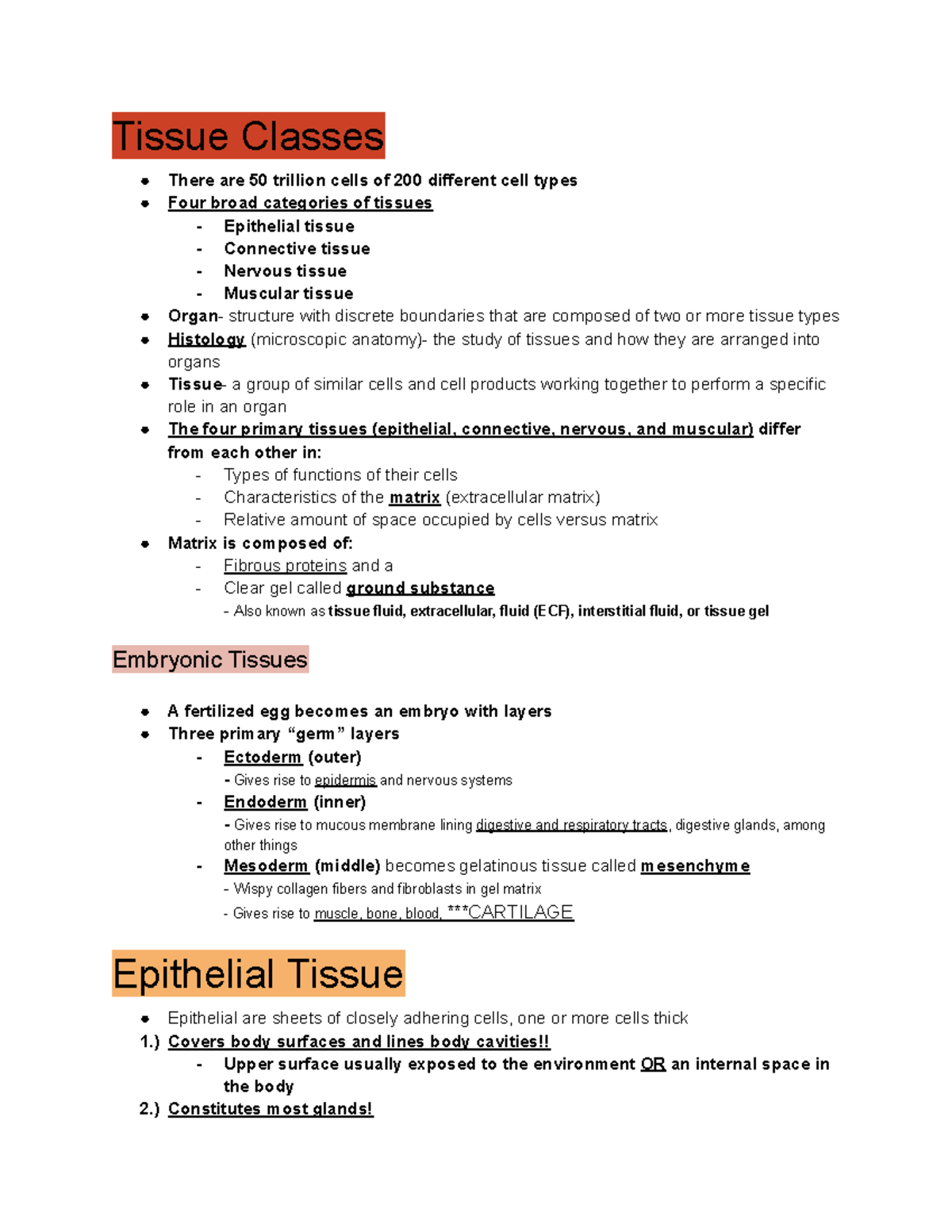 Ch. 5 PPT - Chapter 5 Notes - Tissue Classes There are 50 trillion ...