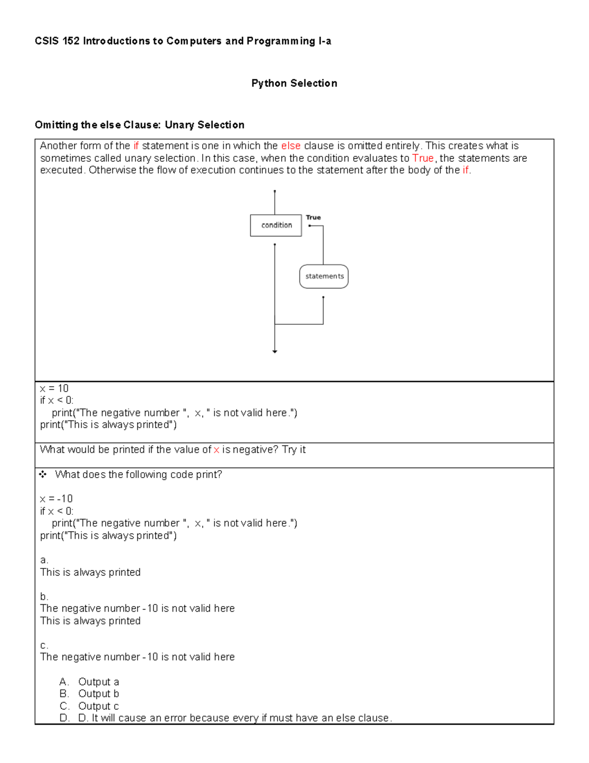21. CSIS 152 2021-02-26-Selection - CSIS 152 Introductions to Computers and Programming I-a ...