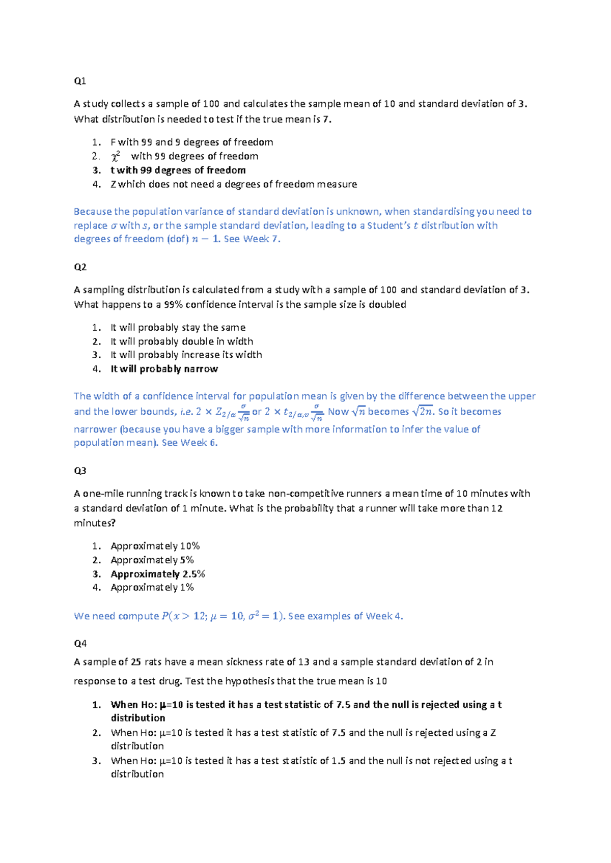 Sample questions with bold answers-1-1 - A study collects a sample of ...