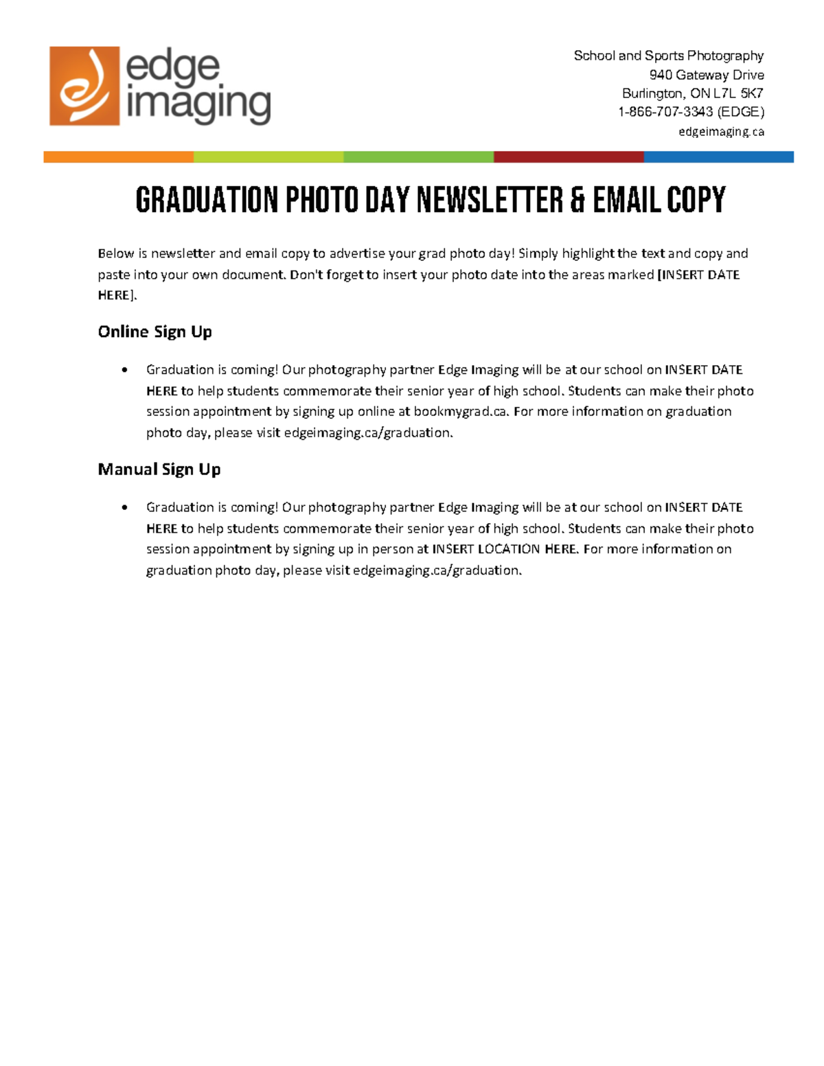 Grad Email & Newsletter Copy - School and Sports Photography 940 ...