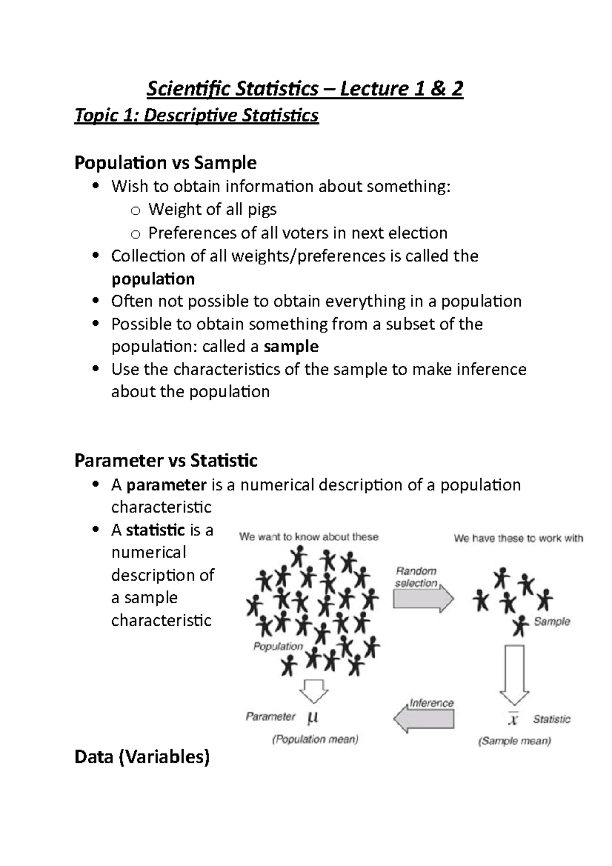 Scientific Statistics Lecture 1 and 2 - Scientific Statistics – Lecture ...