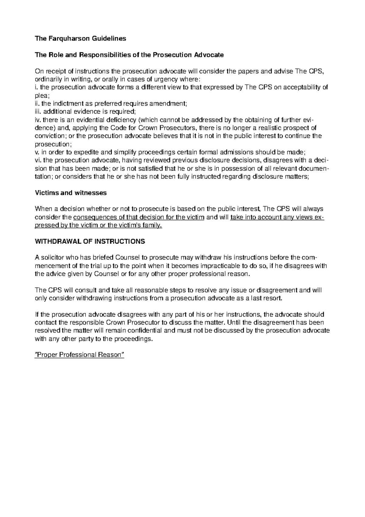 Farquharson guidelines - The Farquharson Guidelines The Role and ...