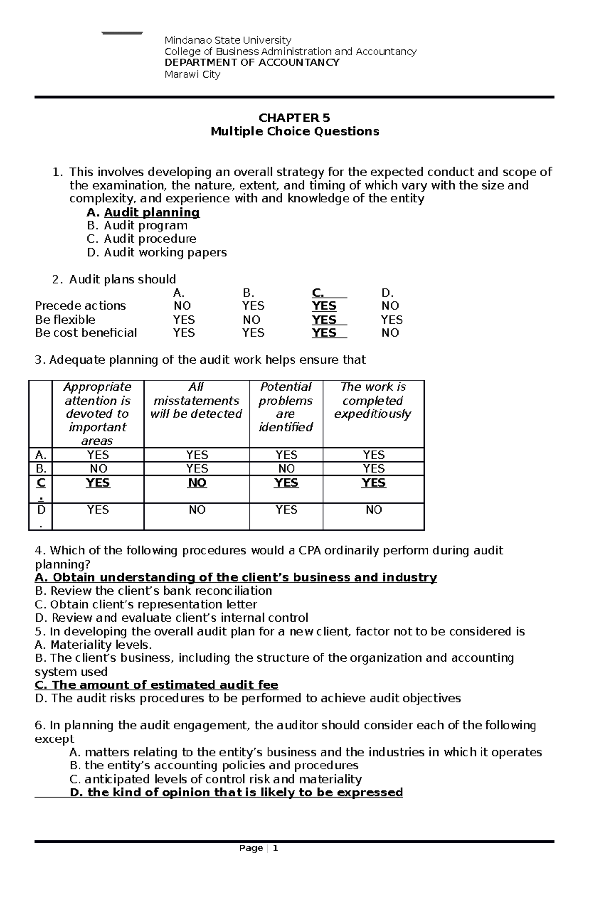 Chapter 5 - This would be helpful if the student will take the CPALE ...