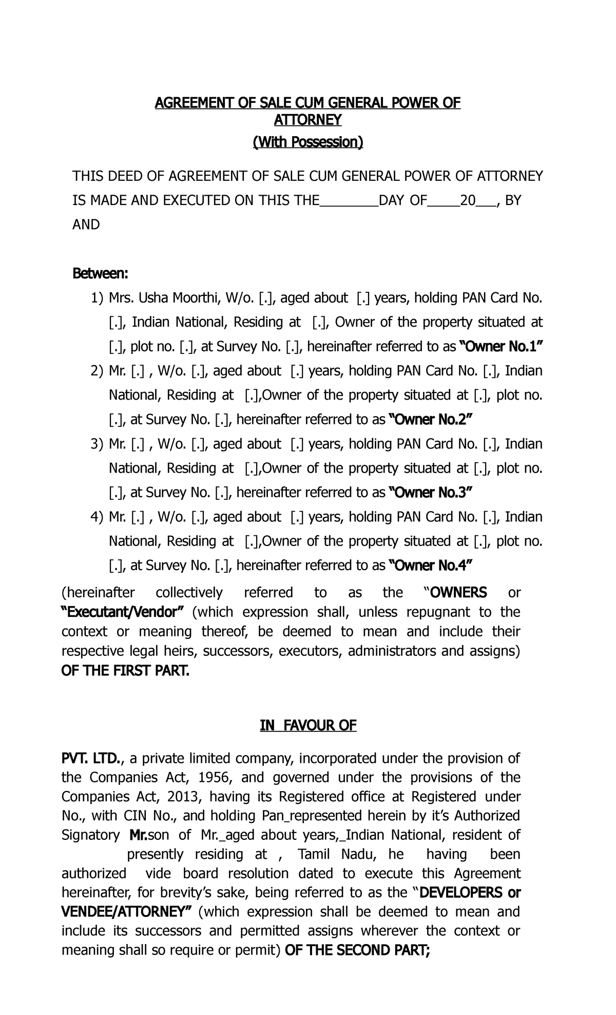 Agreement of sale cum General Power of Attorney - AGREEMENT OF SALE CUM ...