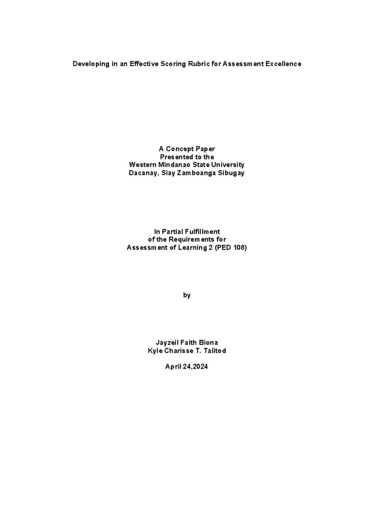 PED 108 Concept Paper - Notes - Developing in an Effective Scoring ...