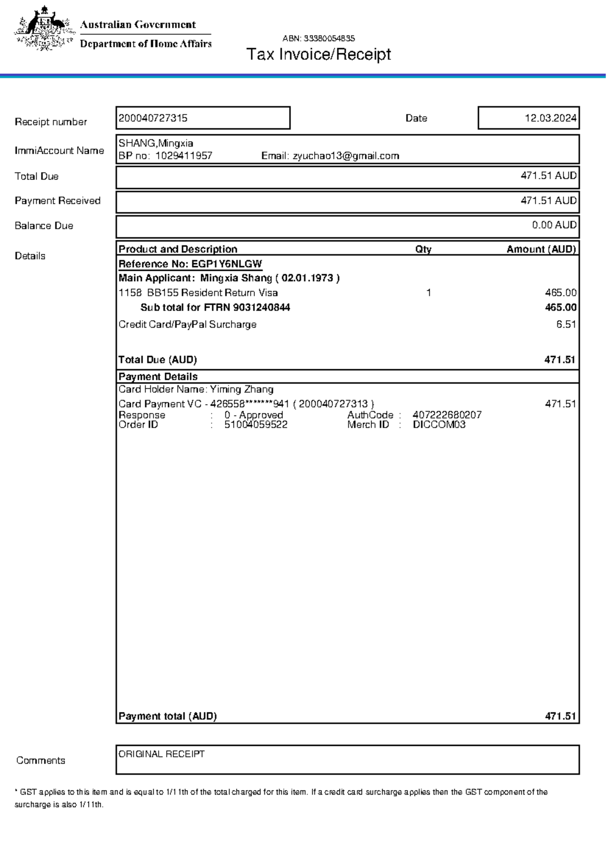 005056 BAE0E41EEEB88C06B47110 A6B3 - ABN: 33380054835 Tax Invoice ...