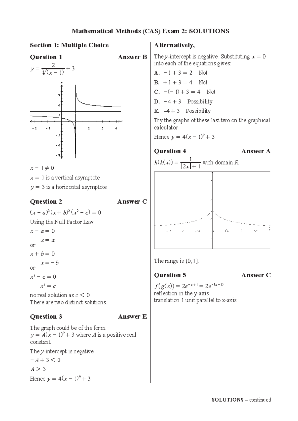 [VCE Methods ] 2006 (CAS) MAV Unit 34 Exam 2 Solutions - SOLUTIONS ...