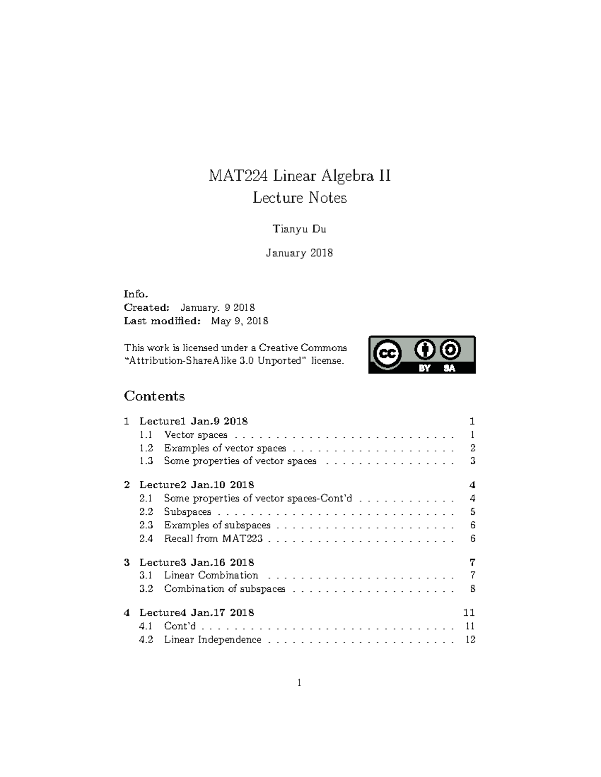 Mat224 2 - good notes - MAT224 Linear Algebra II Lecture Notes Tianyu ...