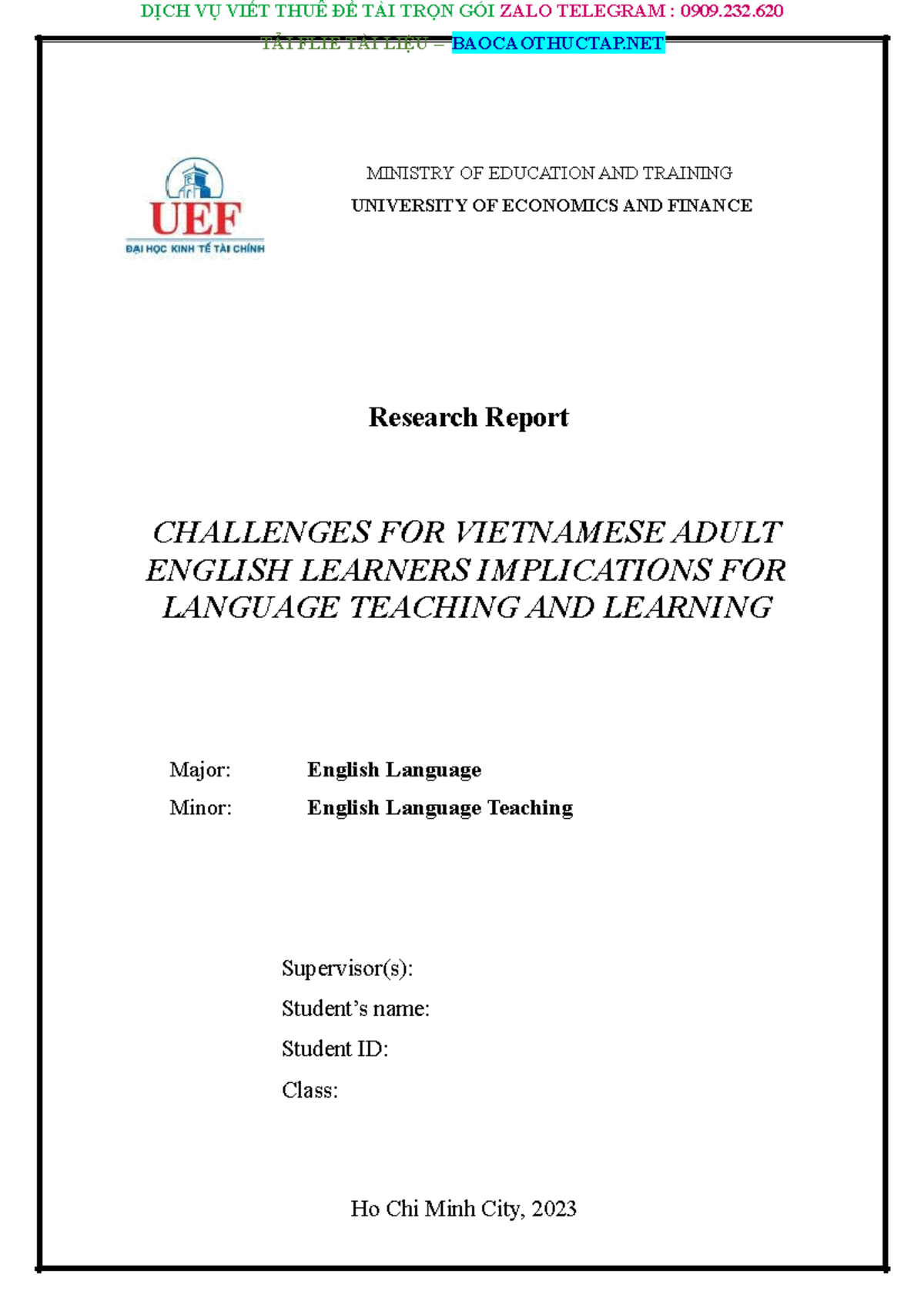 Research Report Challenges For Vietnamese Adult English Learners ...