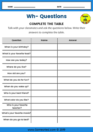 Getting to know information through using questions. - Name ...