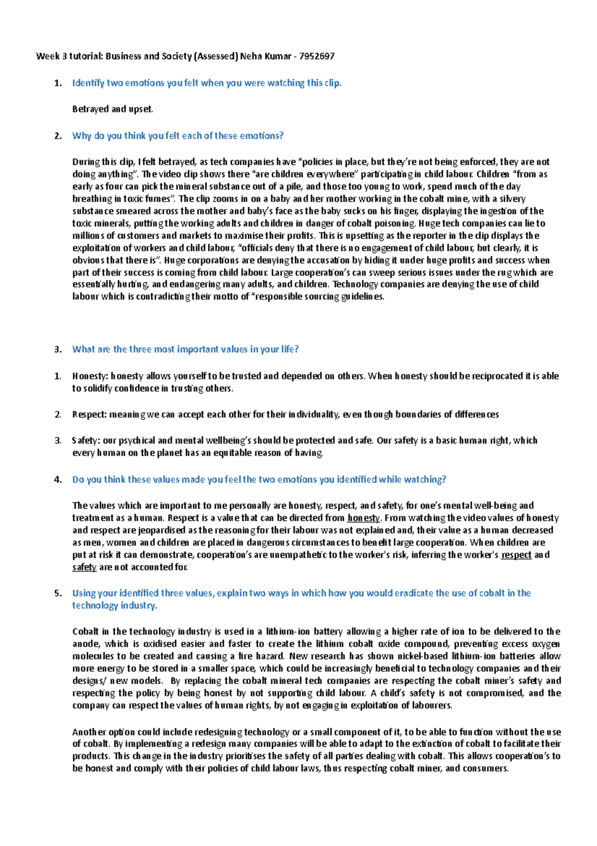 Week 3 tutorial Business and Society - Betrayed and upset. Why do you think you felt each of ...