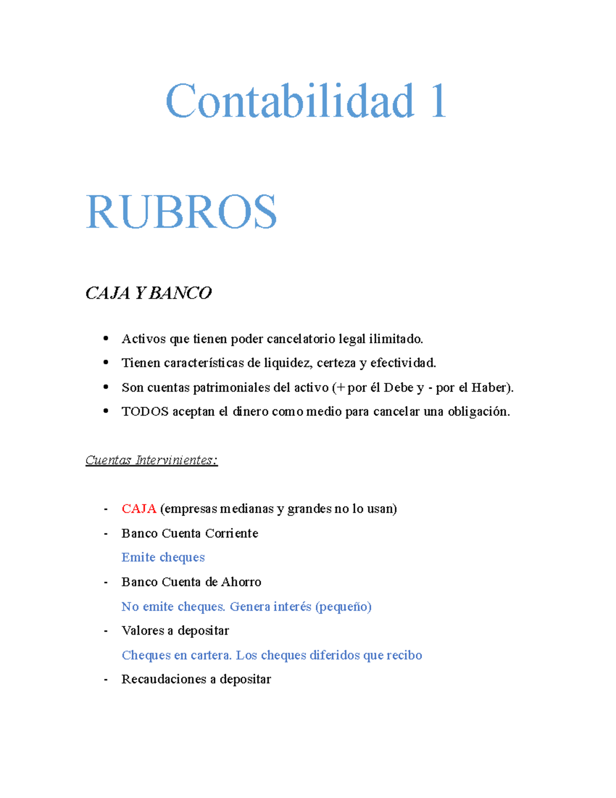 Contabilidad 1- rubros - Contabilidad 1 RUBROS CAJA Y BANCO Activos que ...