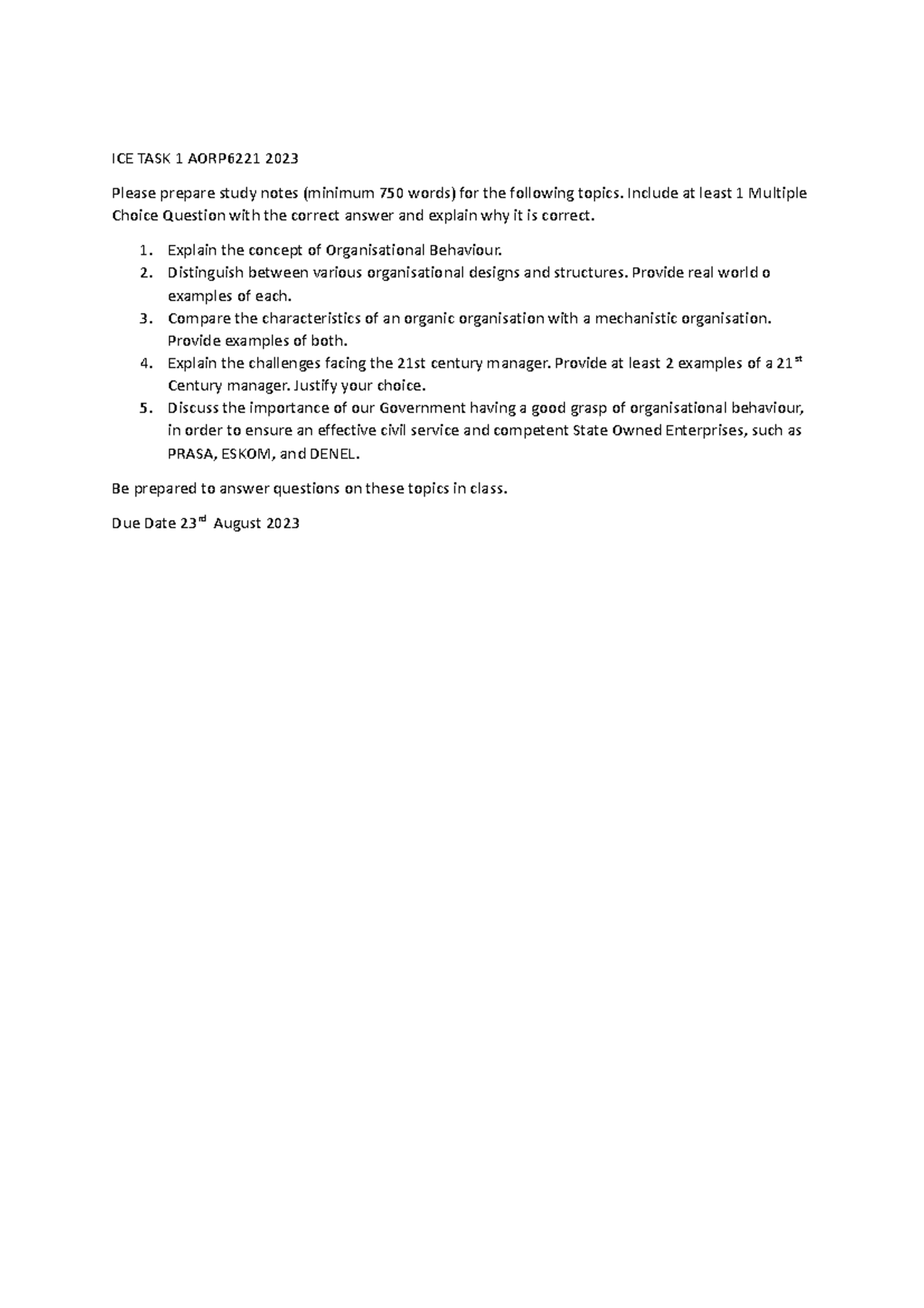 psych ice task 1 - ICE TASK 1 AORP6221 2023 Please prepare study notes ...