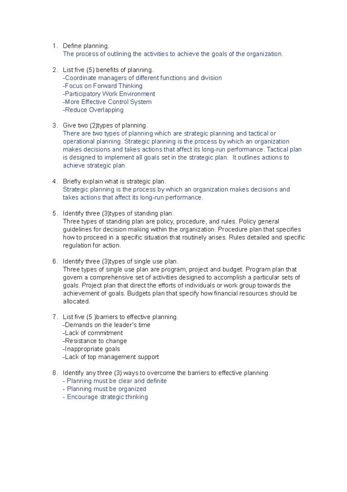 Tutorial 2MGT - Define planning. The process of outlining the ...