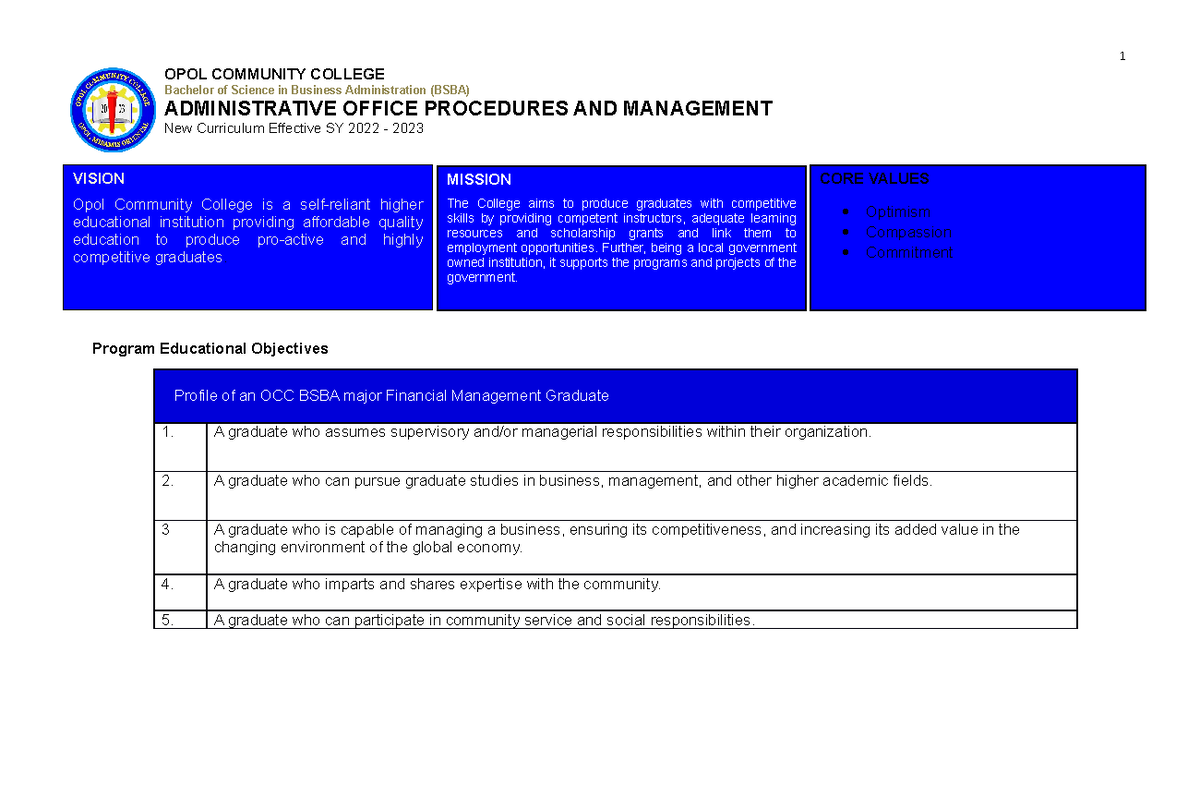 Administrative office Procedures and management - Program Educational ...