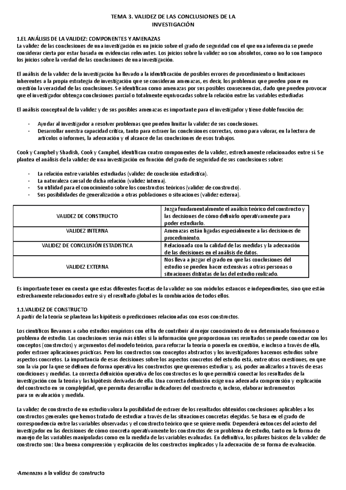 TEMA 3 Investigación - Apuntes 3 - TEMA 3. VALIDEZ DE LAS CONCLUSIONES ...