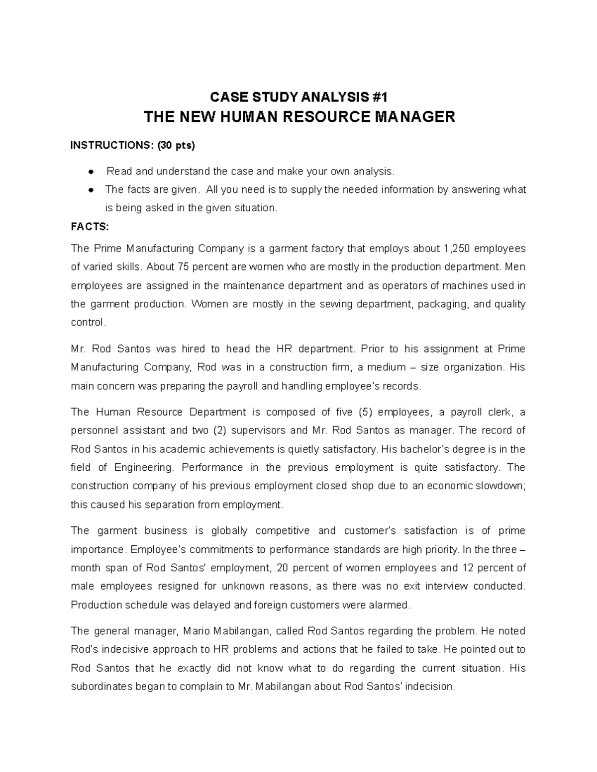 - CASE Study Analysis #1 - CASE STUDY ANALYSIS THE NEW HUMAN RESOURCE ...