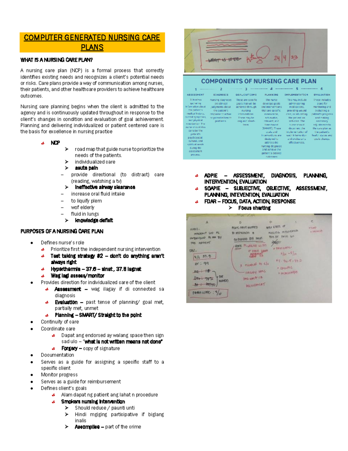 NI 2ND SEM Reports - COMPUTER GENERATED NURSING CARE PLANS WHAT IS A ...