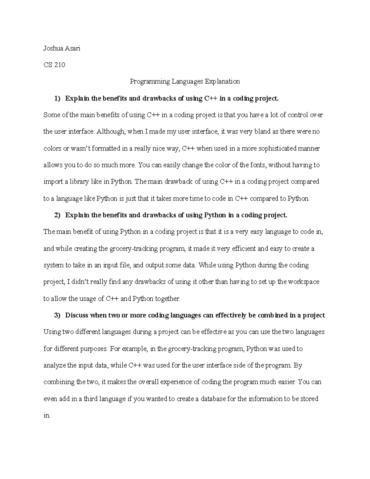 Programming Languages Explanation - Some of the main benefits of using ...