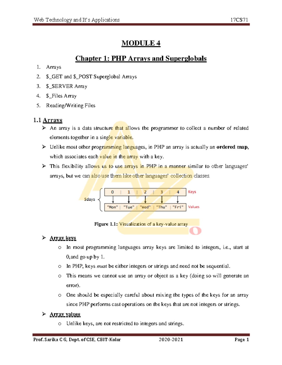 WEB Technology UNIT 4 - okok bro - MODULE 4 Chapter 1: PHP Arrays and Superglobals 1. Arrays 2 ...
