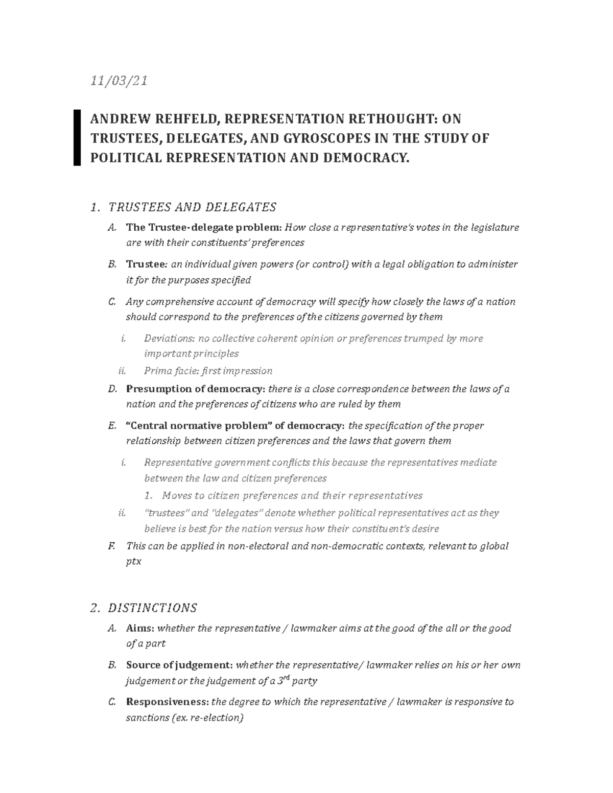 Rehfeld reading notes - 11/03/ ANDREW REHFELD, REPRESENTATION RETHOUGHT ...