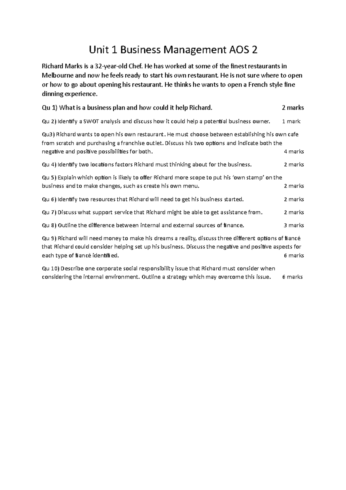 Unit 1 Business Management AOS 2 - Unit 1 Business Management AOS 2 ...