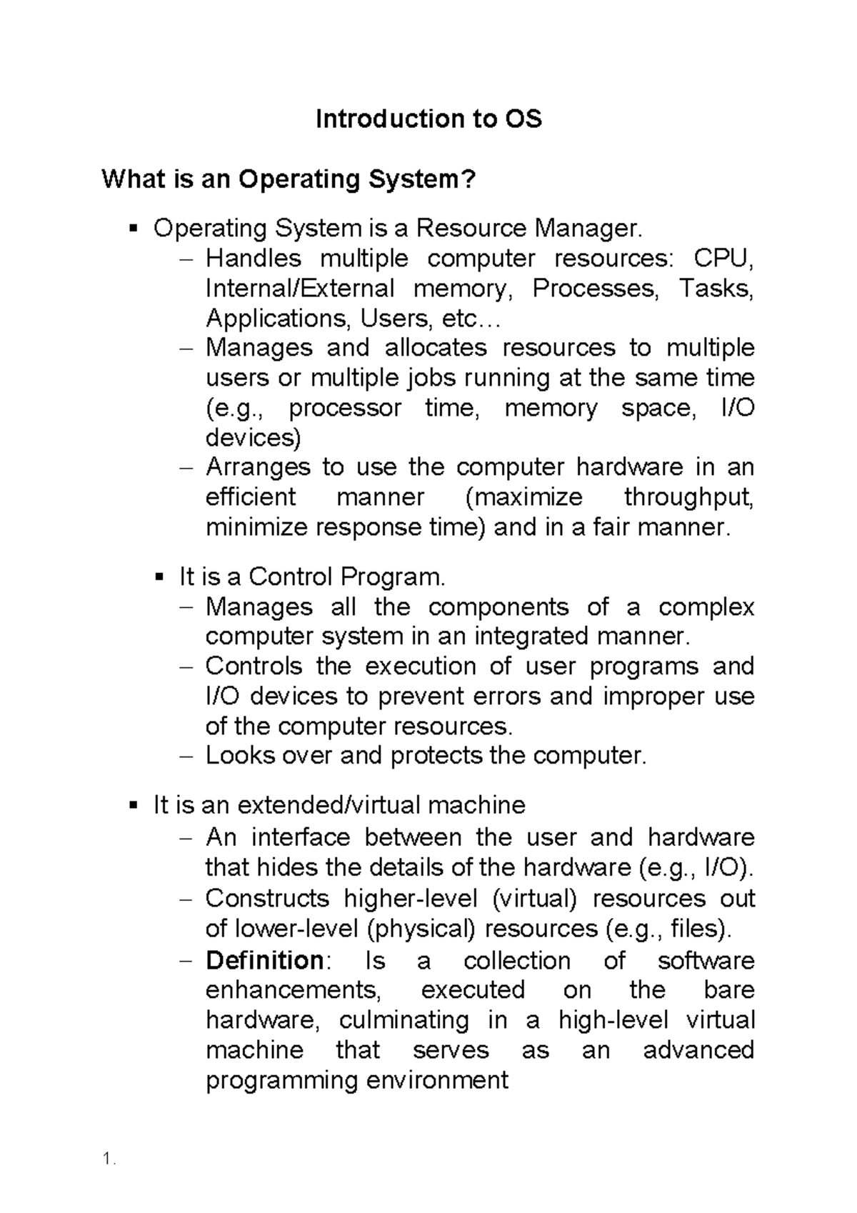 Intro to OS - Exam Test - Introduction to OS What is an Operating ...