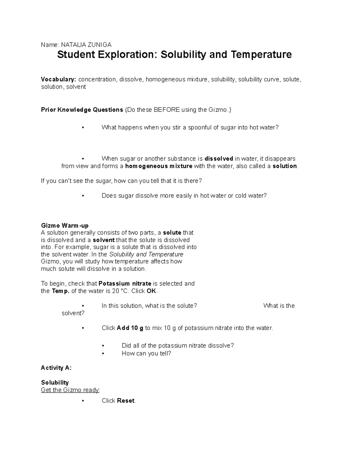 Solubility Temperature SEEE - Name: NATALIA ZUNIGA Student Exploration ...