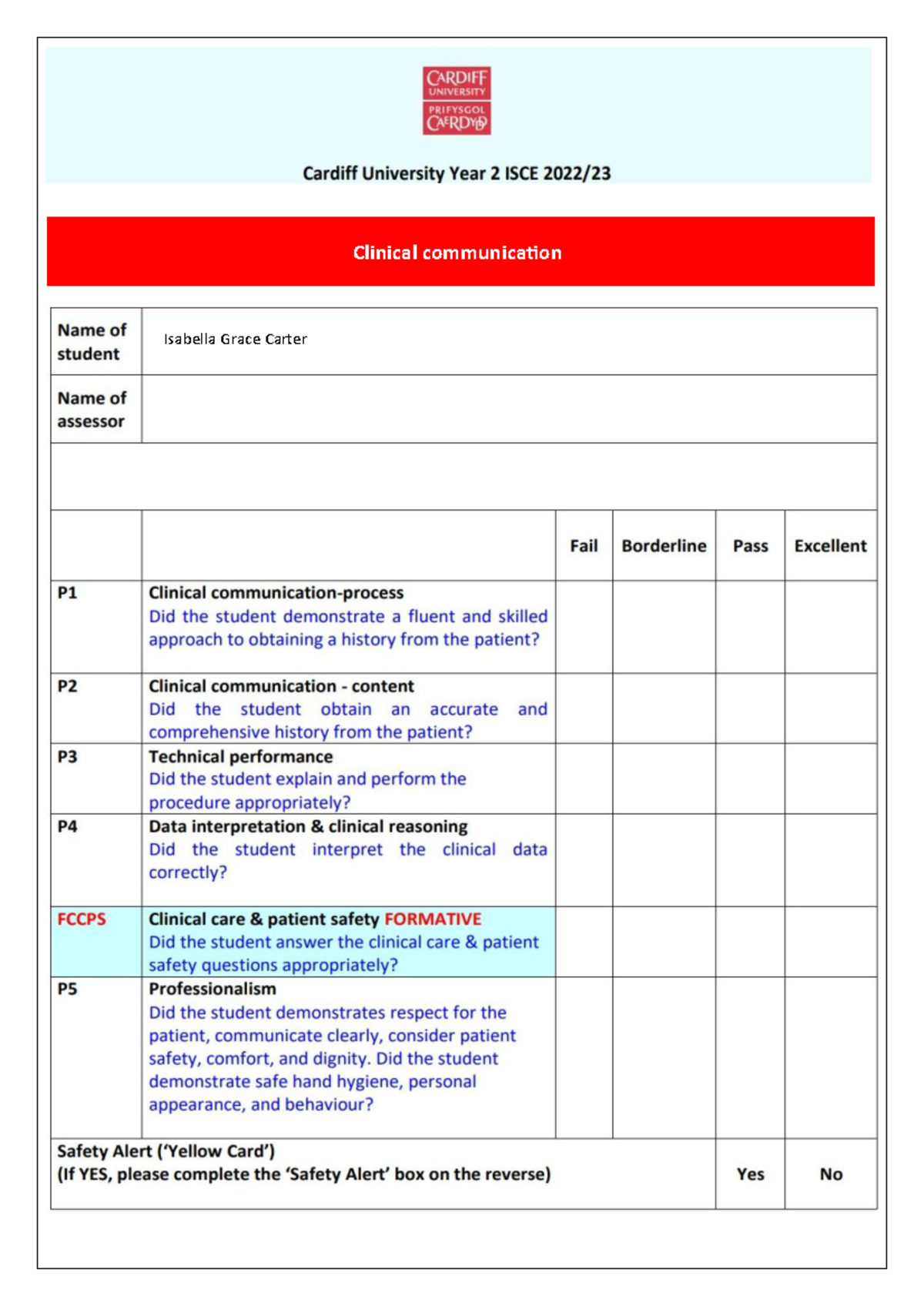 ISCE Feedback 2022-23 - Mock isce mark scheme - A100 - Clinical ...