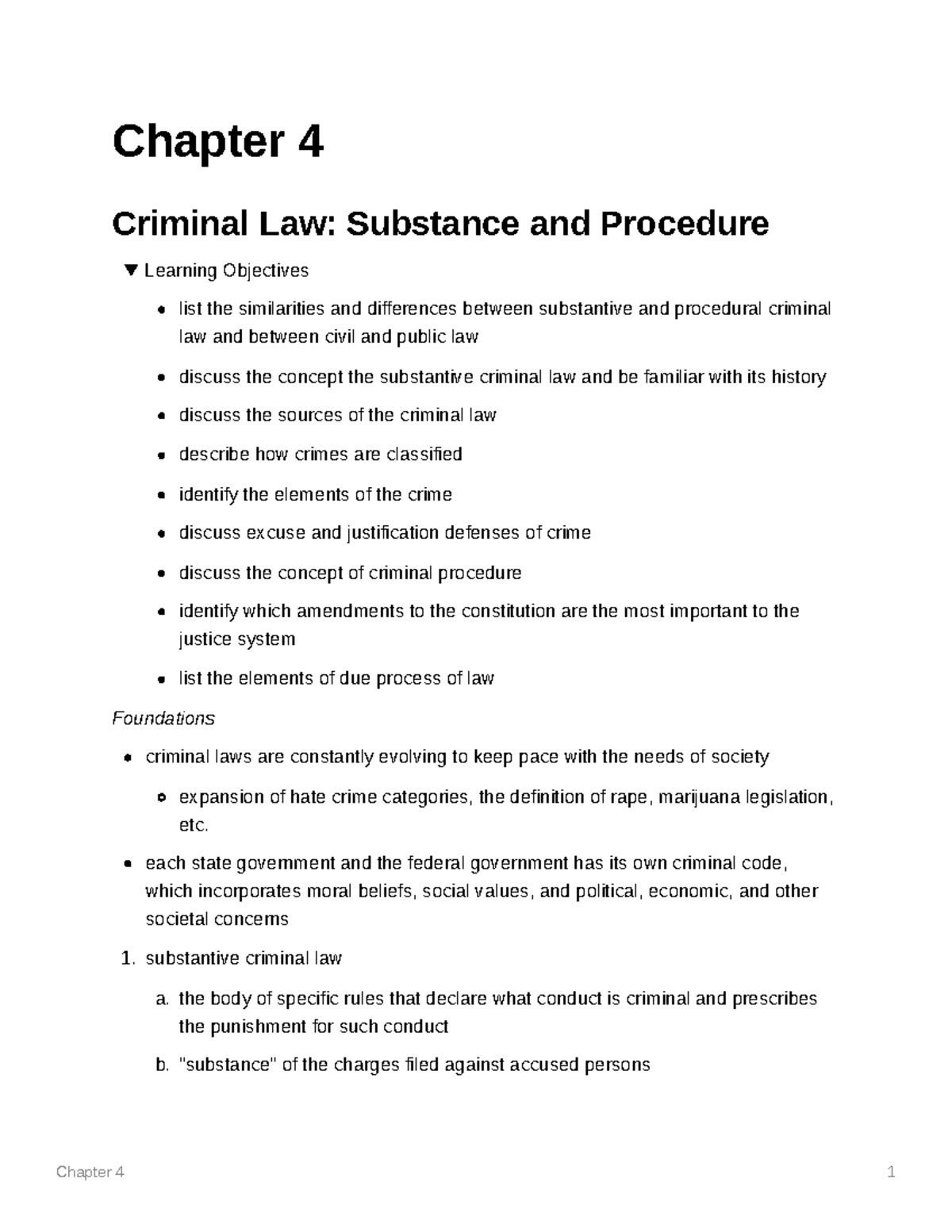 Chapter 4 Criminal Law: Substance and Procedure Learning Objectives ...