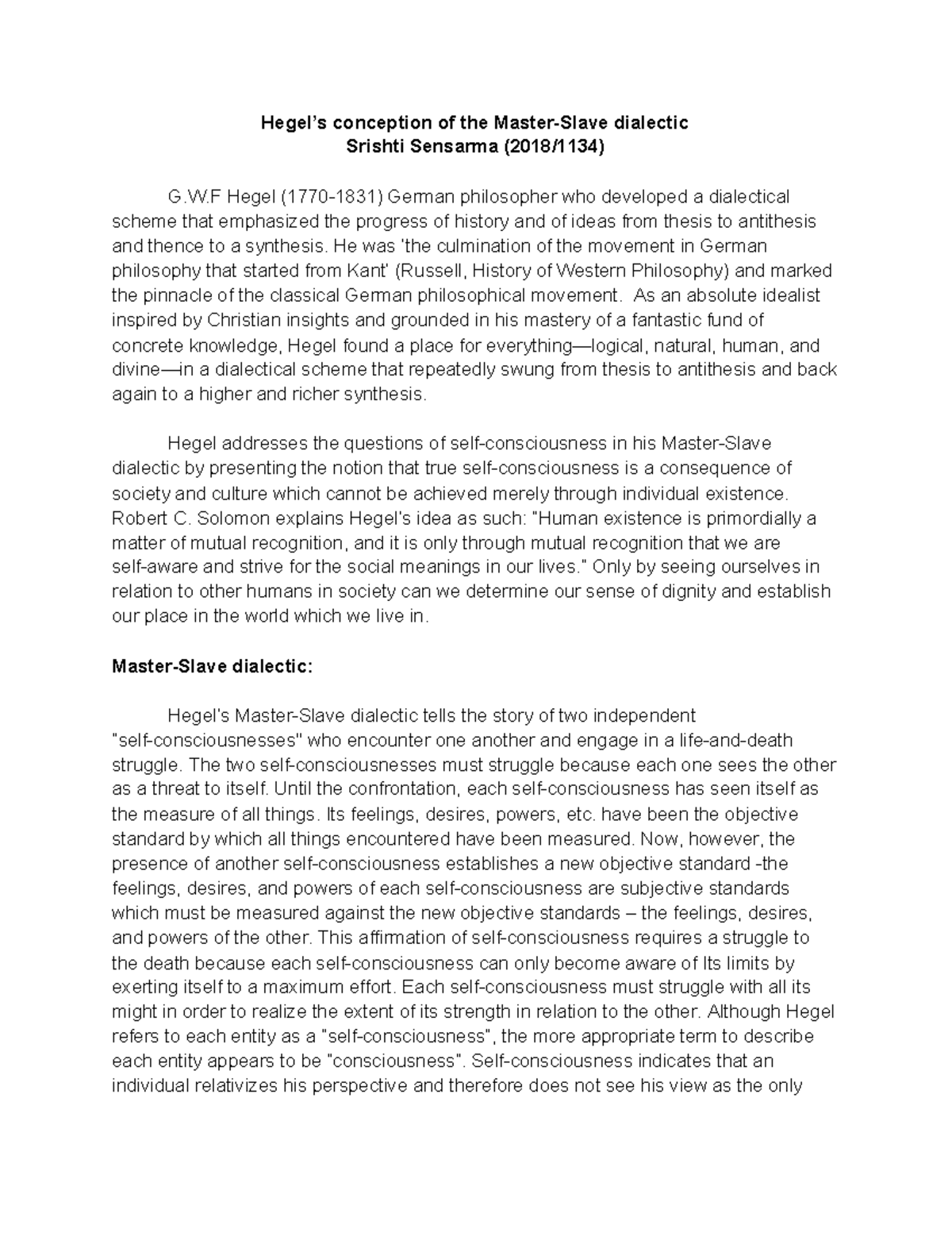 Hegel's Master-Slave Dialectic - conception of the dialectic Srishti ...