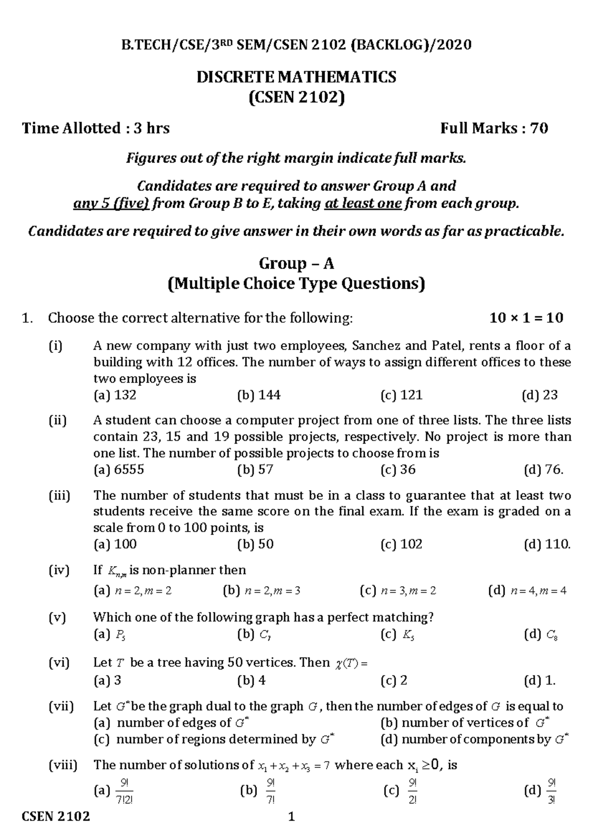 Discrete Mathematics ( Backlog) CSEN 2102 - B/CSE/3RD SEM/CSEN 2102 ...