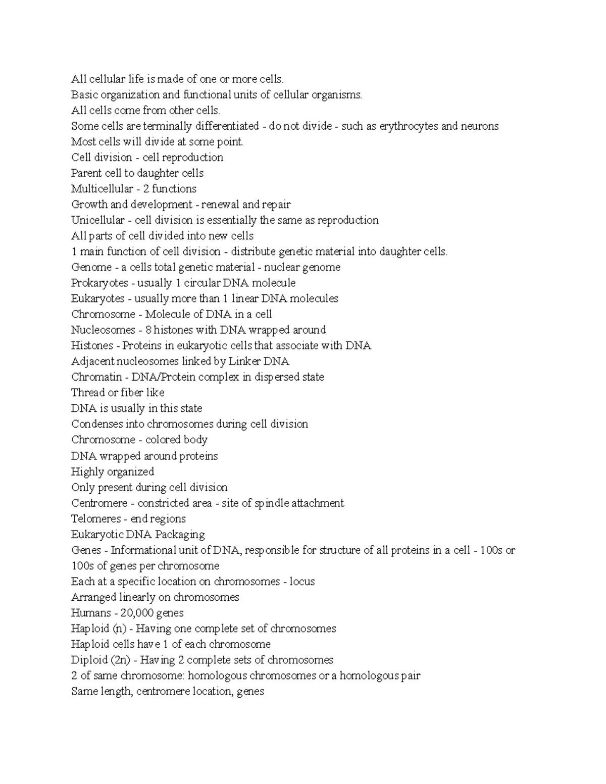 Lecture Notes Exam 2 - All cellular life is made of one or more cells ...