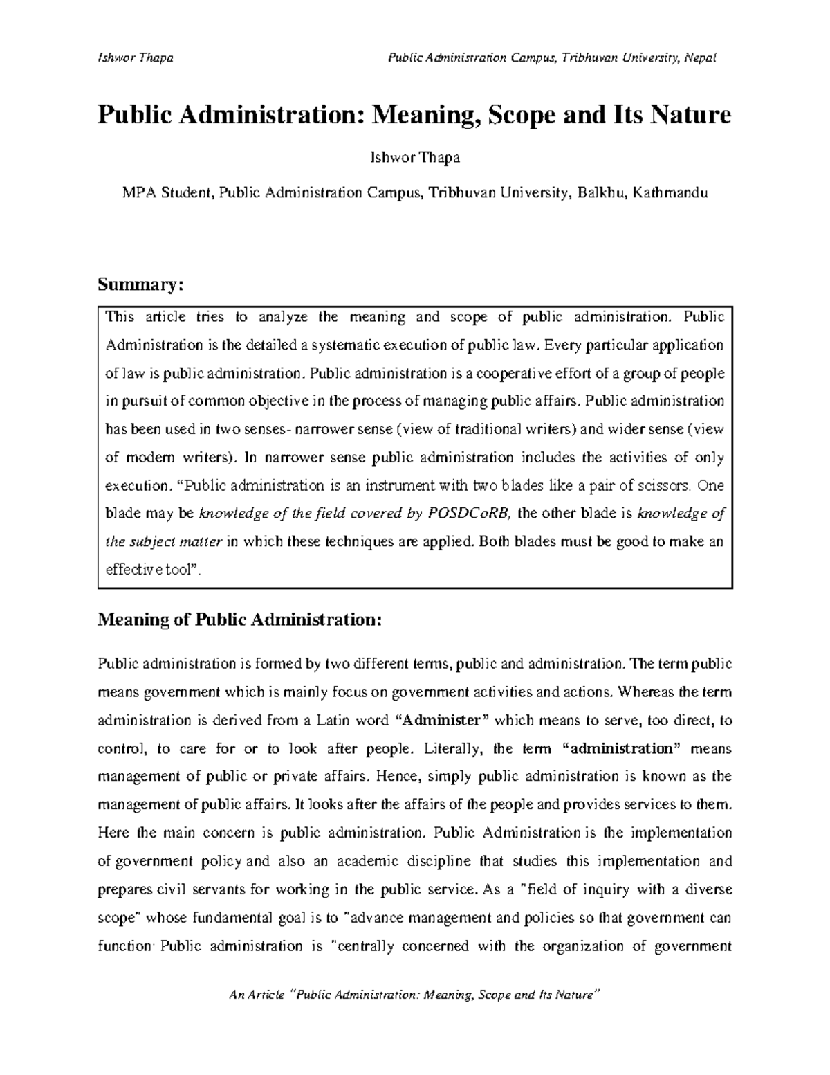 Public Administration Meaning Scope and - Public Administration is the ...