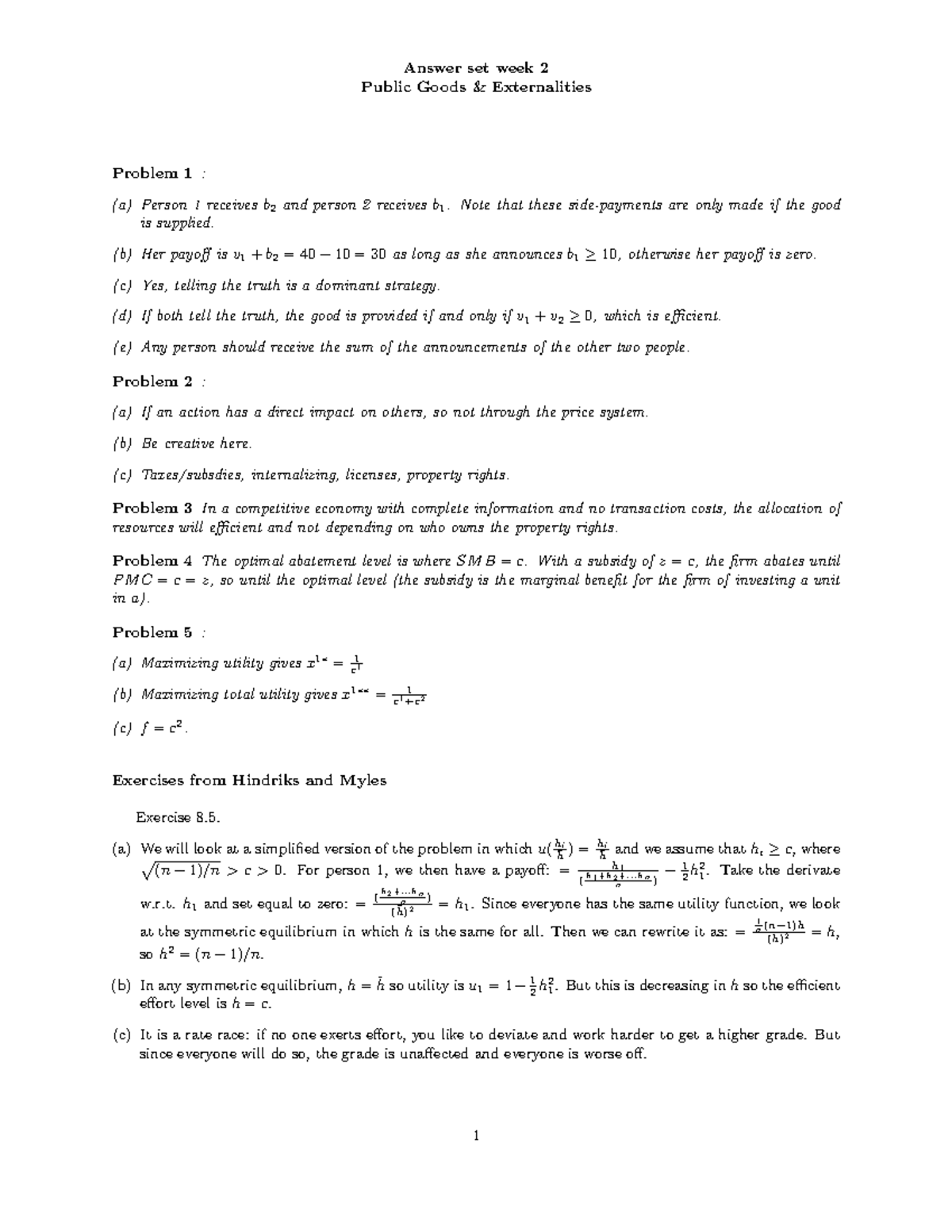 Werkgroep uitwerkingen - 2 - Problem set solutions week 2 - Answer set ...