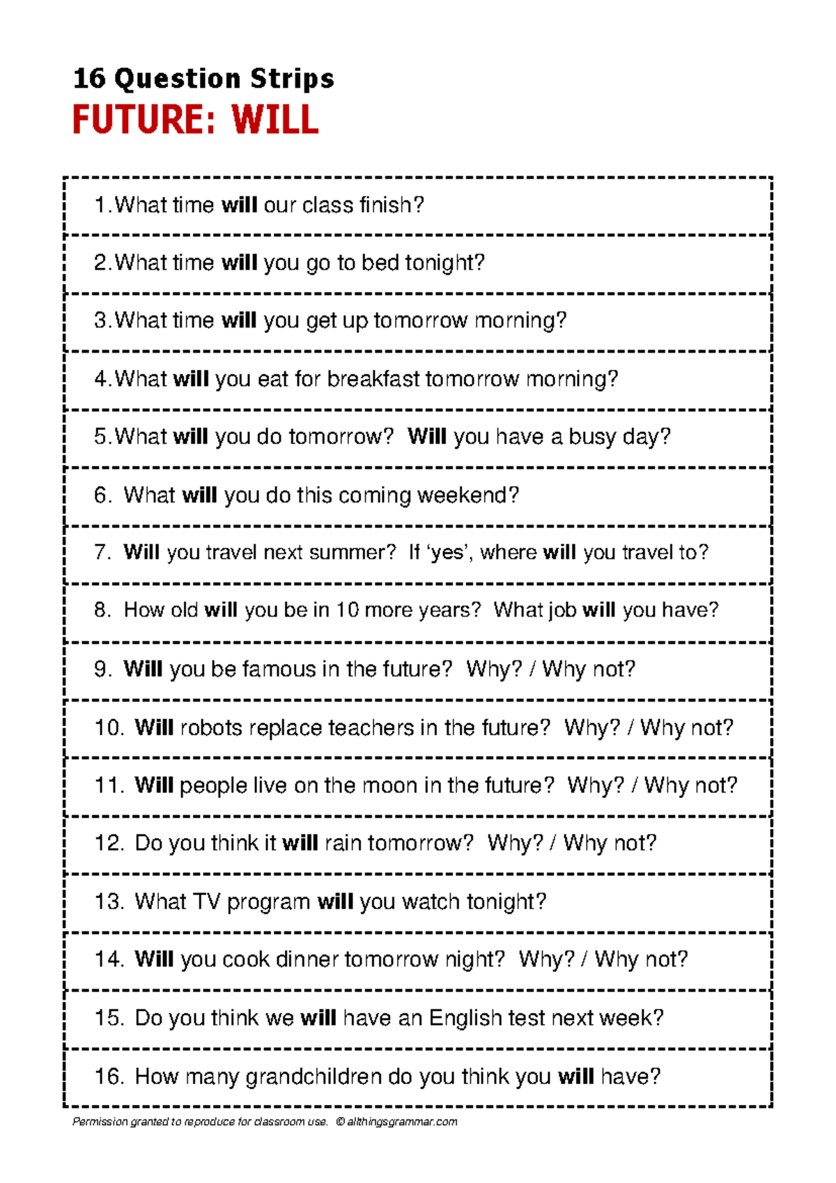 Will conversation questions - Permission granted to reproduce for ...