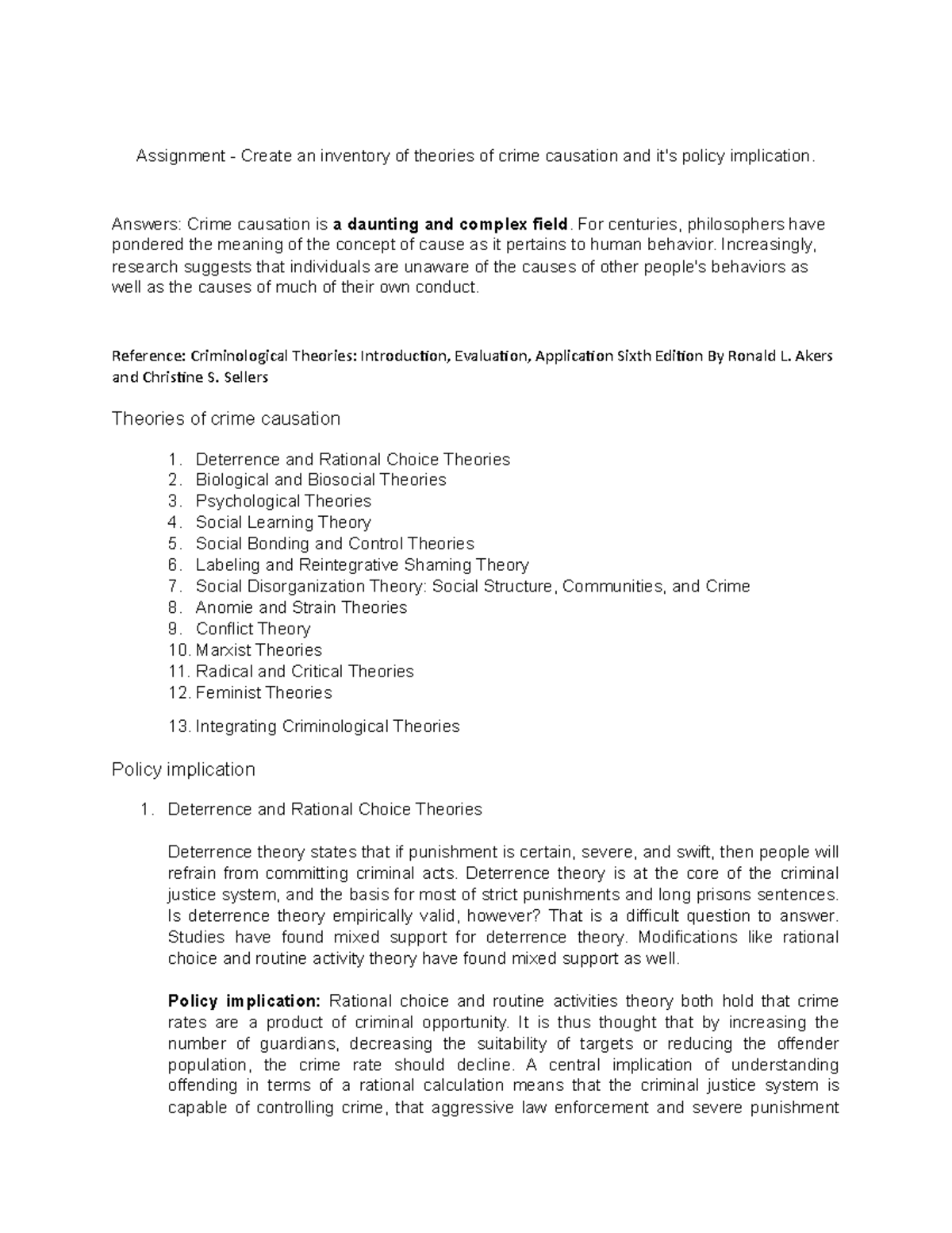 Chapter 1 Psychology of Crime : Psychology of Crime Assignment ...