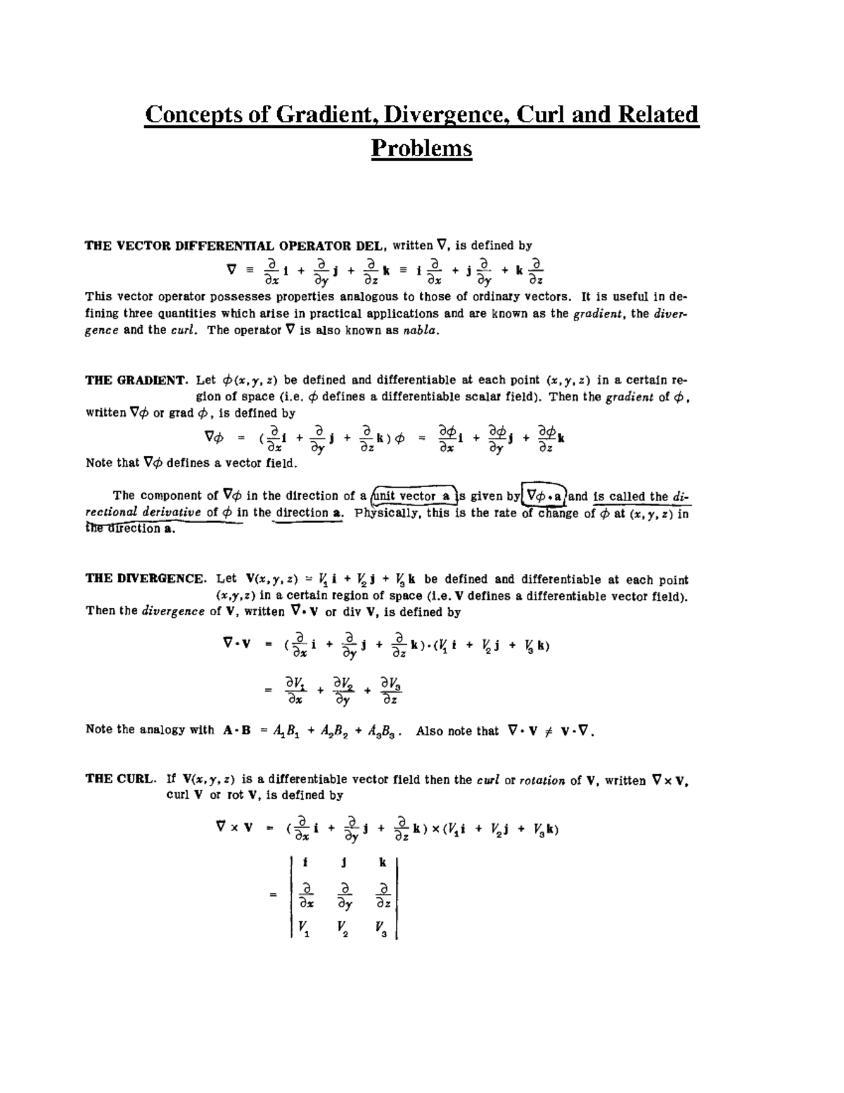 Reading Materials Divergence Gradient Curl Mathematics And